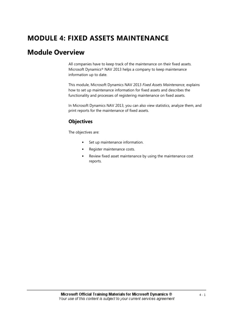 Module 4: Fixed Assets Maintenance Module Overview: Objectives | PDF ...