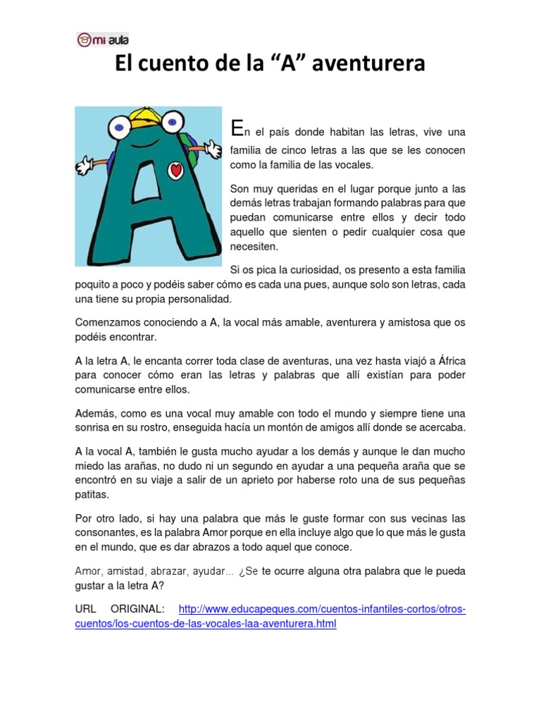 Apunte 1 Cuento Vocal A Aventurera | PDF | Amor