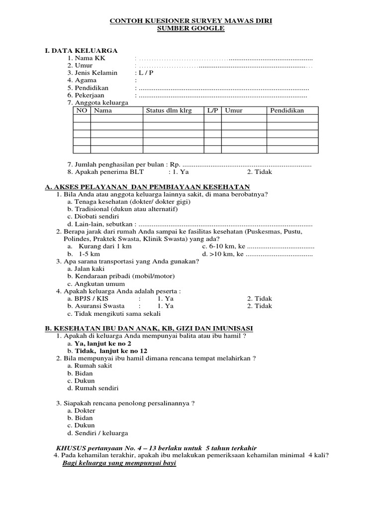 Contoh Kuesioner SMD | PDF | Kesehatan Holistik