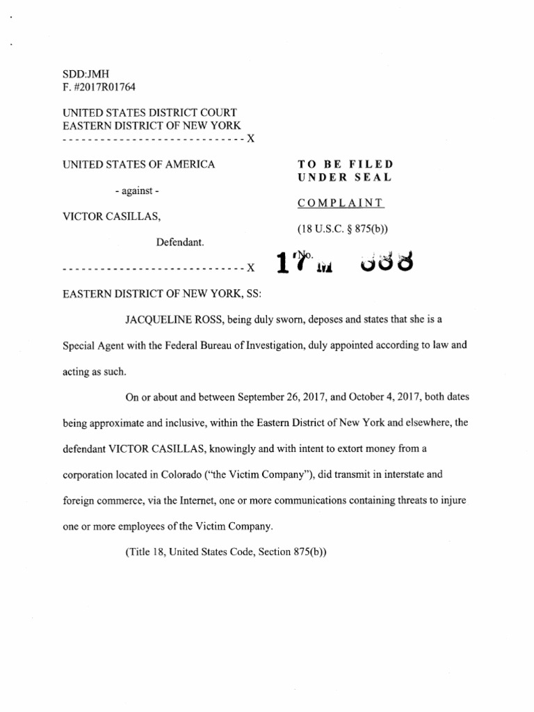 EDNY.17MJ888.Complaint.victorCasillas10062017174112 | Federal Bureau Of ...