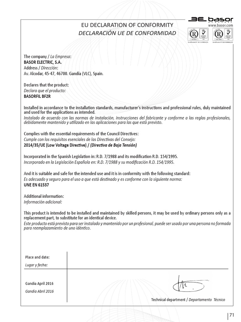 Ficha Tecnica BF2R - IEC 61537lllllllllllllllllllllllllll | PDF ...