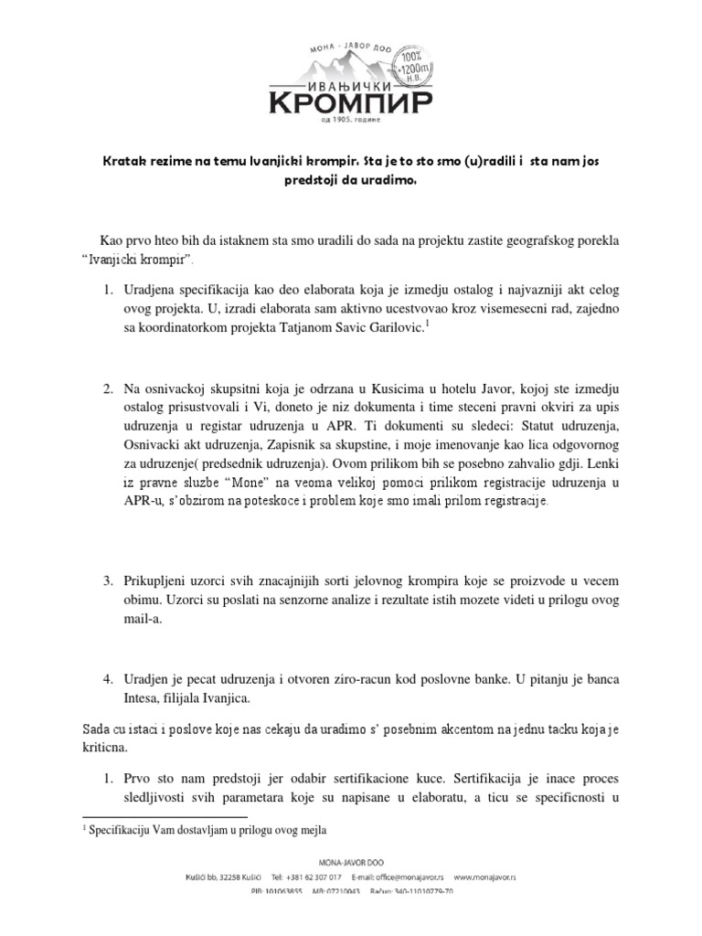 Kratak Rezime Na Temu Ivanjicki Krompir | PDF