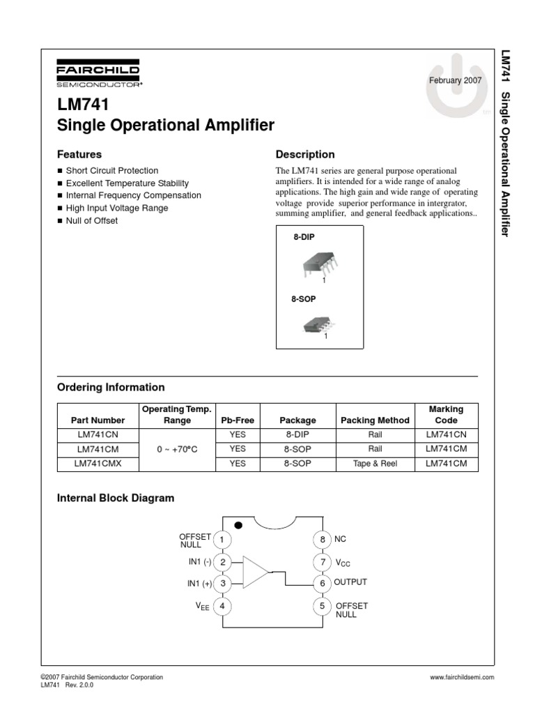 Datasheet 741 PDF | PDF | Operational Amplifier | Amplifier
