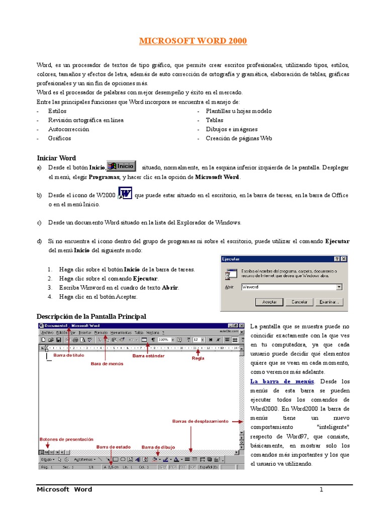 Guía completa sobre las funciones y herramientas básicas de Microsoft Word 2000 | PDF | Point ...