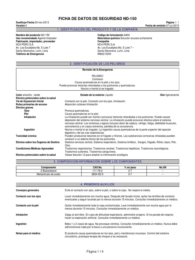 MSDS ND-150 | PDF | Quemar | Hidrógeno