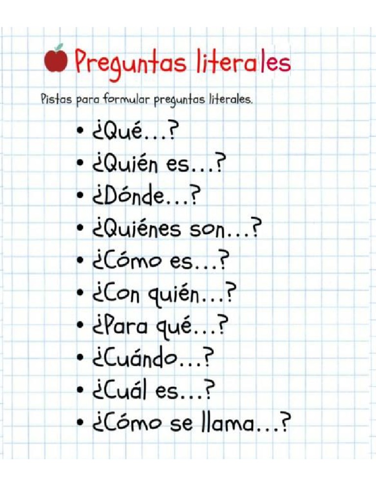 Ejemplos de Preguntas Para Los Niveles de Comprension