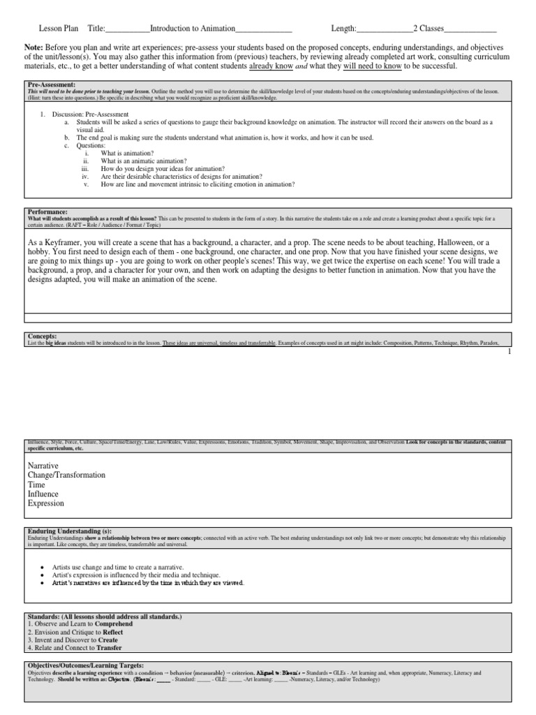 Animation Lesson Plan | PDF | Learning | Lesson Plan