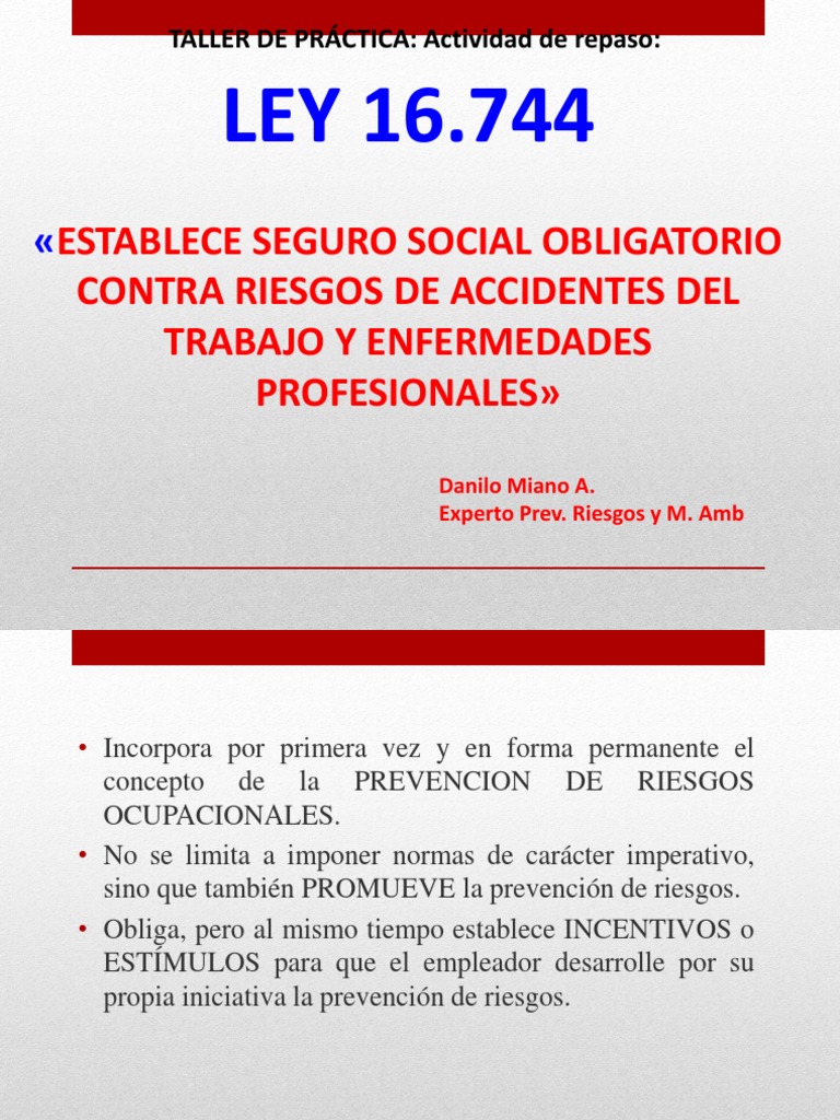Ley 16744 Ppt Taller | Pensión | Seguro