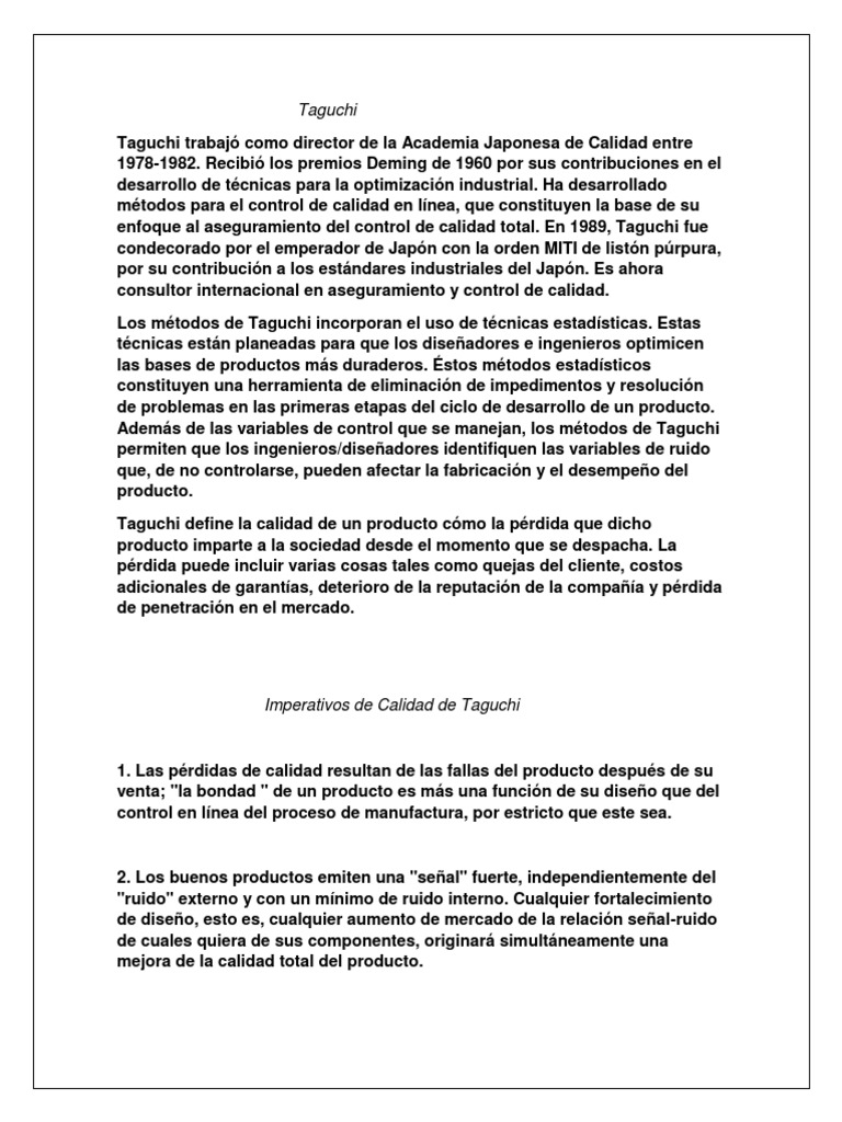 Aportaciones de Genichi Taguchi a la Calidad | PDF | Función de pérdida ...