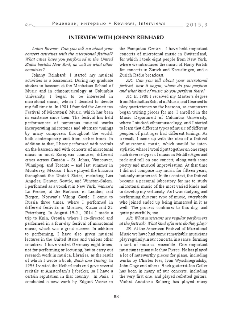 Anton Rovner - Johnny Reinhard Interview | PDF | Harmony | Scale (Music)