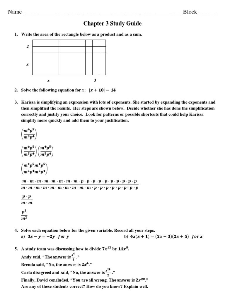 Algebra 1 Chapter 3 Study Guide | PDF | Equations | Algebra