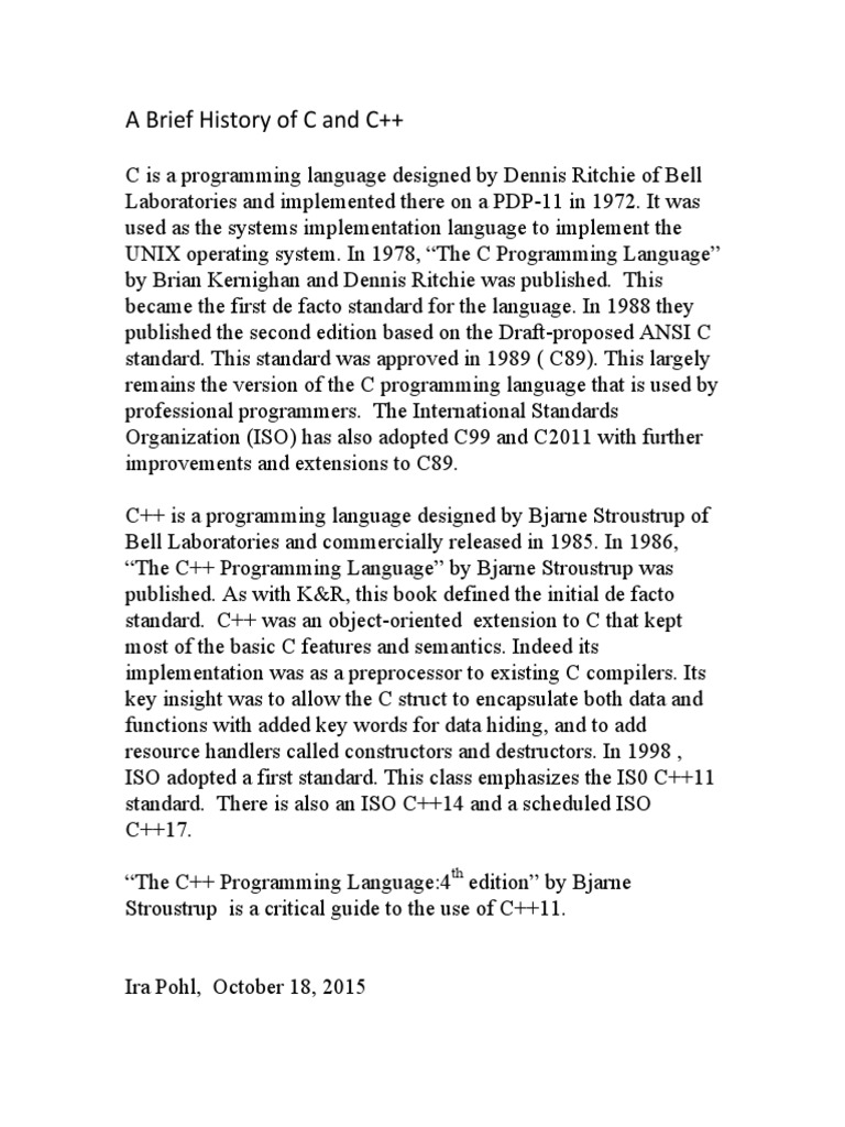 A Brief History of C and C++ | PDF