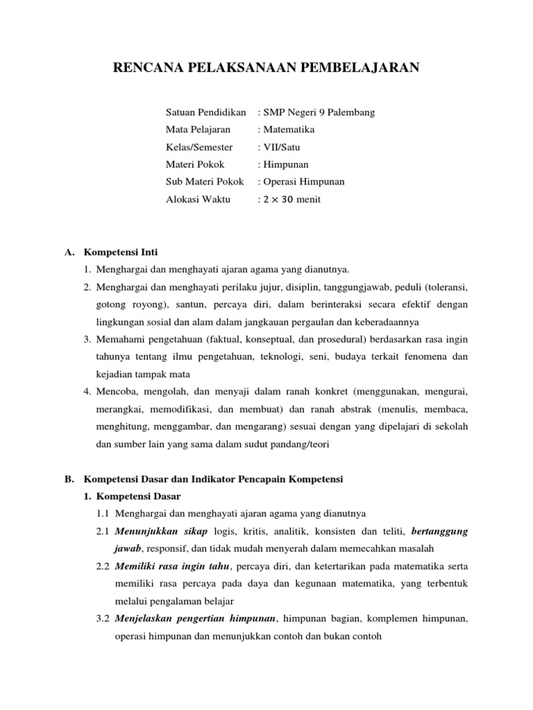 RPP Operasi Himpunan-Irisan Gabungan | PDF