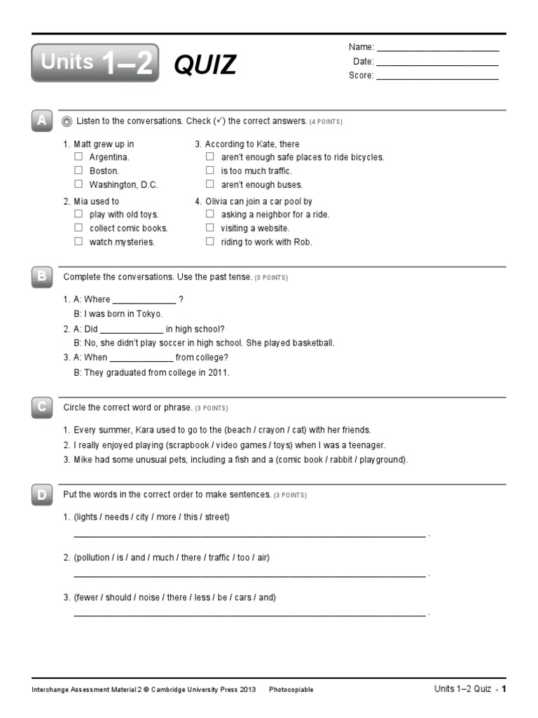 Quiz units 1-2 | Question | Syntax