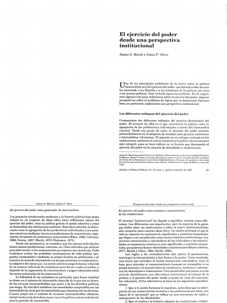 El Ejercicio de Poder Desde Una Perspectiva Institucional PDF | PDF