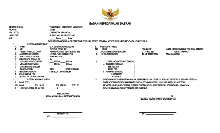 Contoh Formulir DPCP Pensiun PNS | PDF