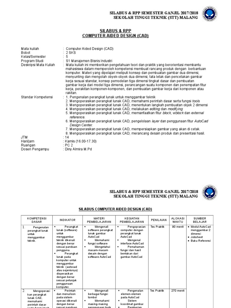 Silabus & RPP Computer Aided Design (Ganjil 2017-2018) | PDF