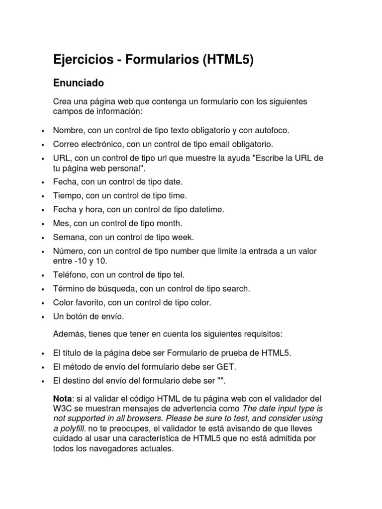 Ejercicios html5 Formulario | PDF | La interacción persona-ordenador | Red mundial