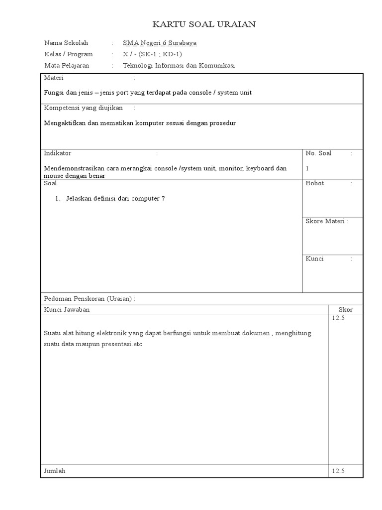 Kartu Soal Uraian & Pilihan Ganda 24 | PDF