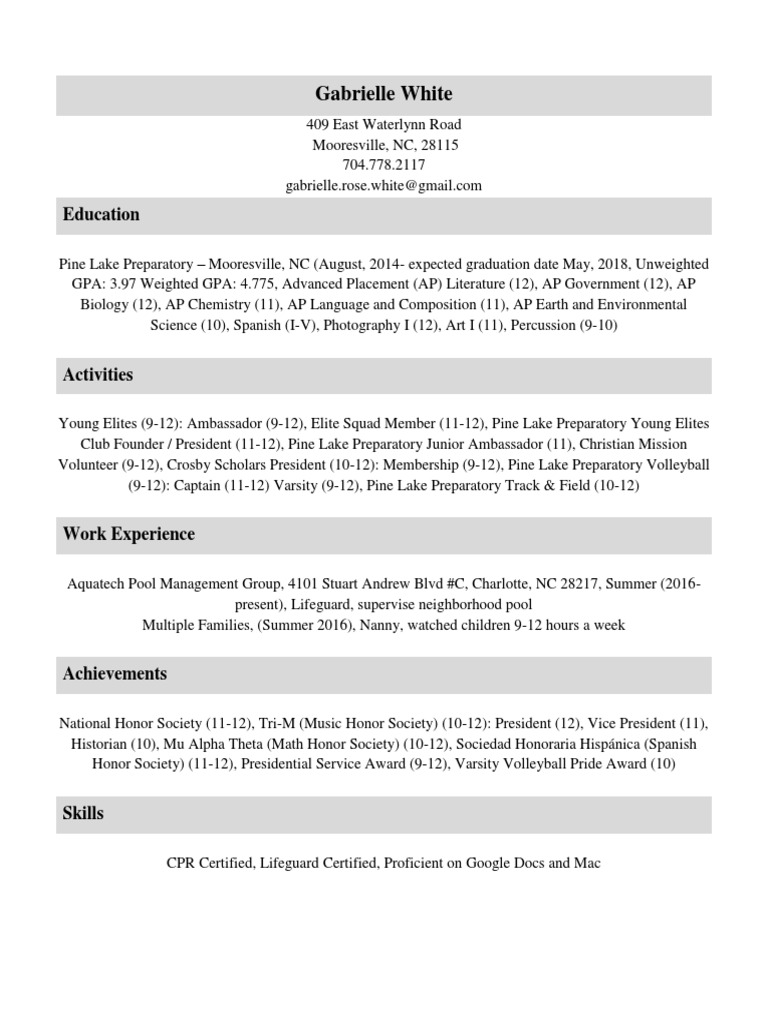 White Gabrielle Resume | PDF