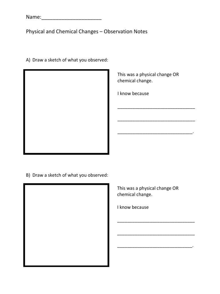 Physical and Chemical Change Observations | PDF
