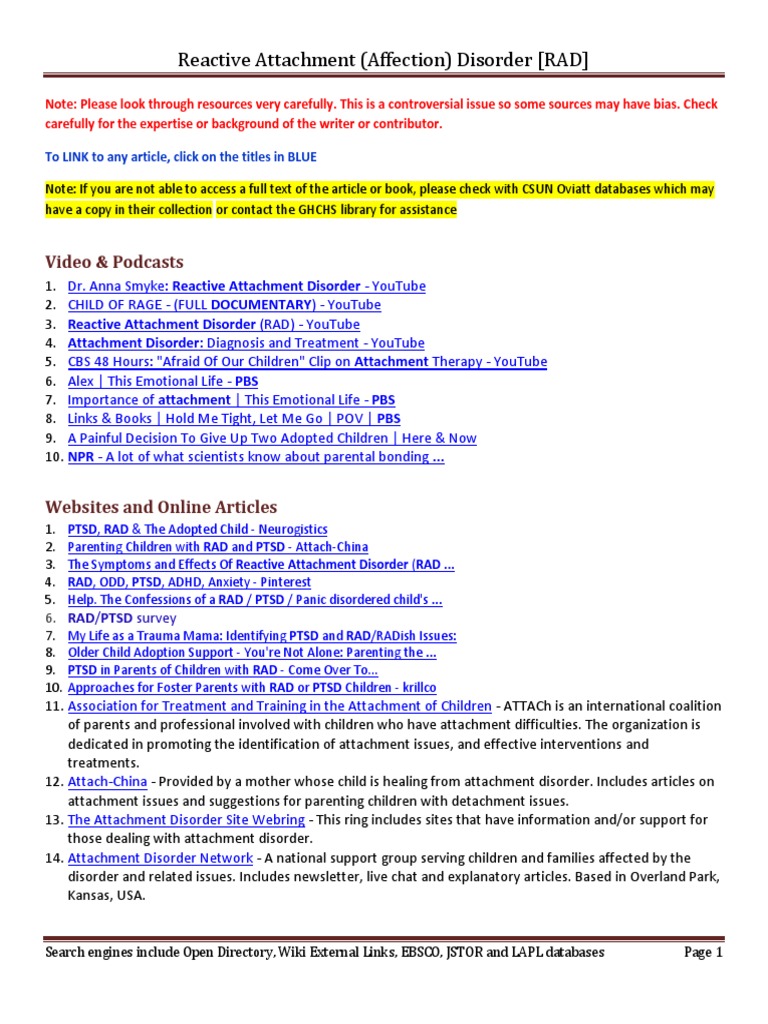 Reactive Attachment Disorder | PDF | Attachment Theory | Posttraumatic ...