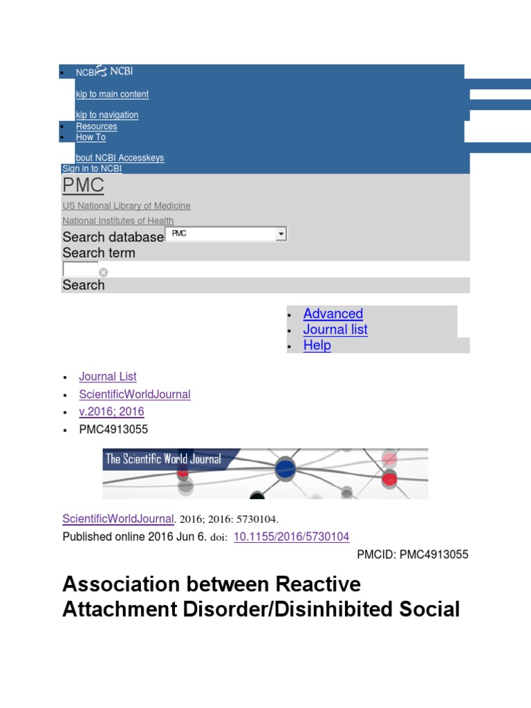 Association Between Reactive Attachment Disorder or Disinhibited Social ...
