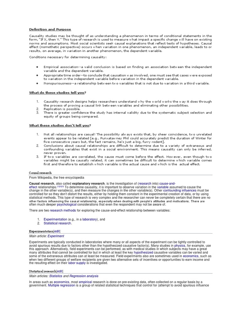 Definition and Purpose | PDF | Experiment | Causality
