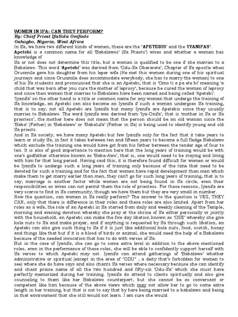 Women in Ifa | PDF | Religion And Belief