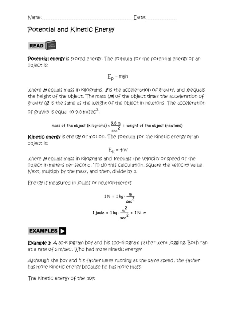Potential and Kinetic Energy Practice Cpo | PDF | Potential Energy ...