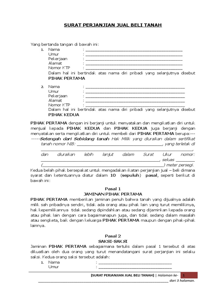 Surat Perjanjian Jual Beli Tanah | PDF