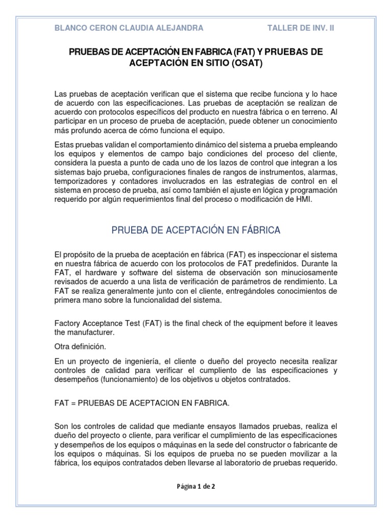 Pruebas FAT y OSAT: Definición y Proceso | PDF | Software | Ingeniería