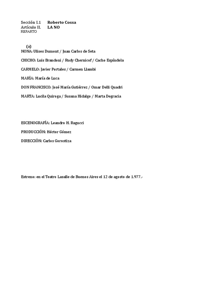 Cossa Roberto - La Nona (Obra de Teatro) | PDF | Alimentos | Bebidas