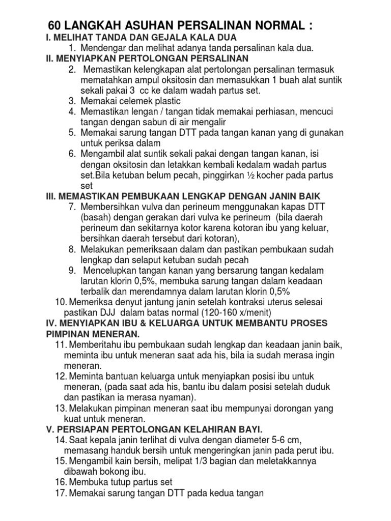 60 Langkah Asuhan Persalinan Normal | PDF