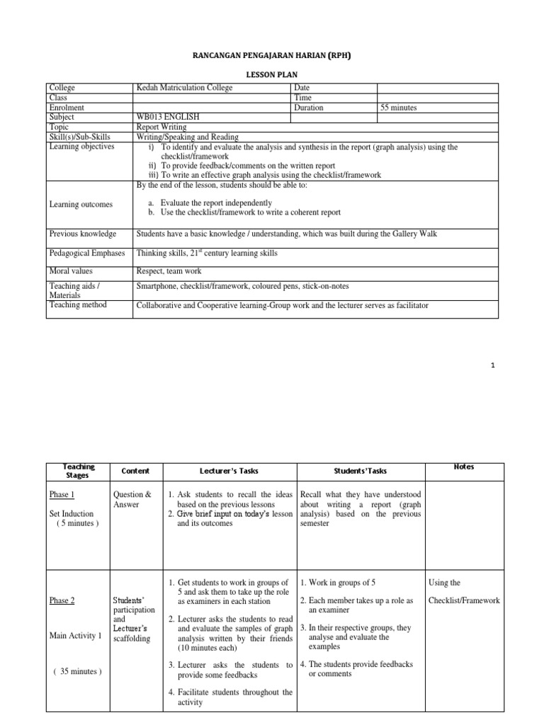 Rancangan Pengajaran Harian (RPH) Lesson Plan | PDF | Lesson Plan ...
