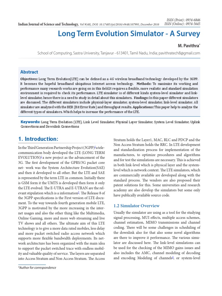 Long Term Evolution Simulator - A Survey | PDF | Mimo | Lte (Telecommunication)