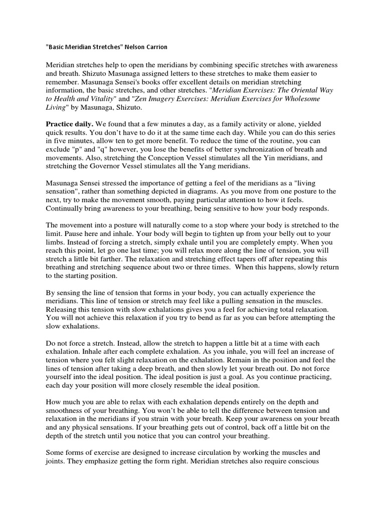 Basic Meridian Stretches | PDF | Breathing | Relaxation (Psychology)