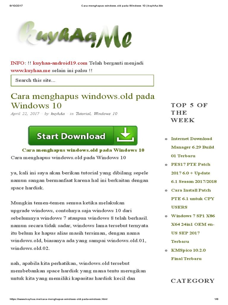Cara Menghapus Windows - Old Pada Windows 10 - KuyhAa | PDF