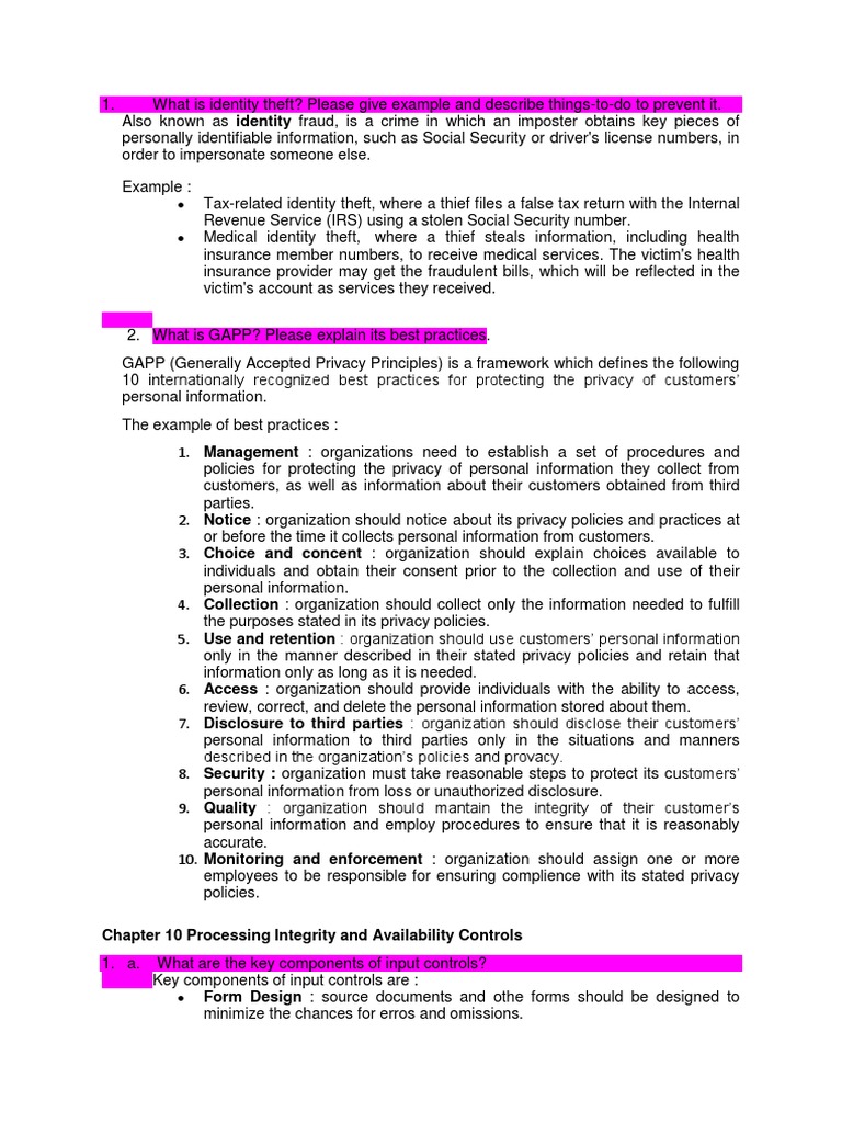 Chapter 10 Processing Integrity and Availability Controls | PDF | Identity Theft | Personally ...
