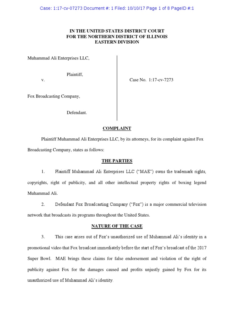 Muhammad Ali Enterprises v. Fox Broadcasting Company | PDF ...