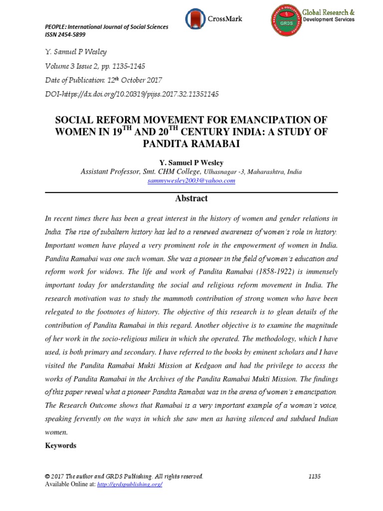 Social Reform Movement For Emancipation of Women in 19th and 20th ...