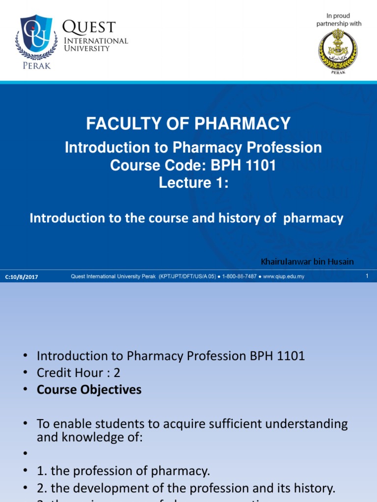 Lecture 1 Introduction To The Course and History of Pharmacy | PDF ...