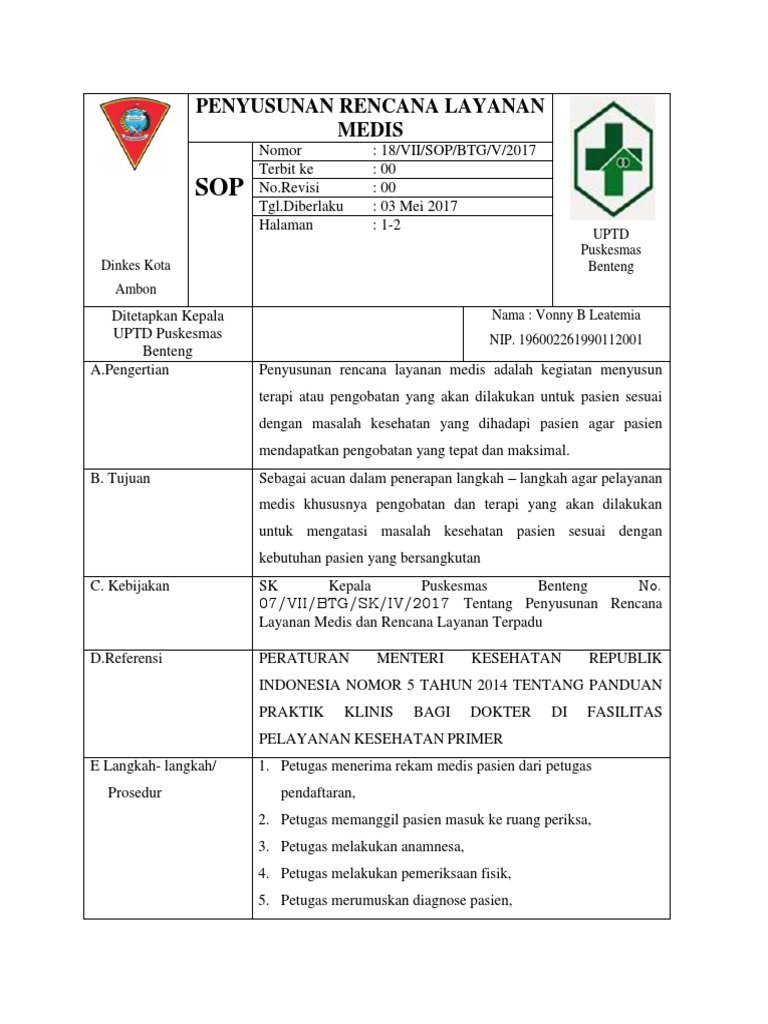 SOP Penyusunan Rencana Layanan Medis | PDF