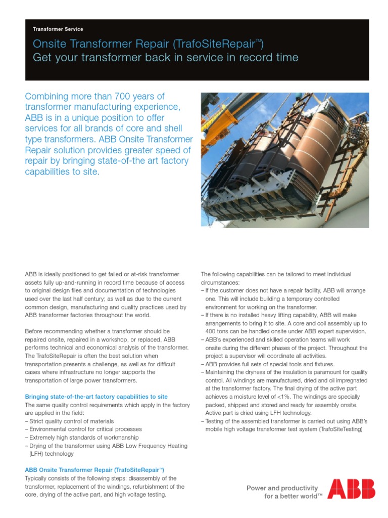 Onsite Transformer Repair | PDF | Transformer | Reliability Engineering