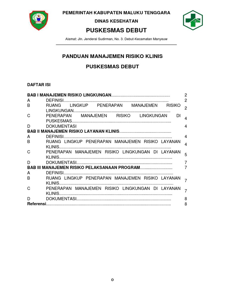 Panduan Manajemen Risiko Klinis Puskesmas Debut | PDF