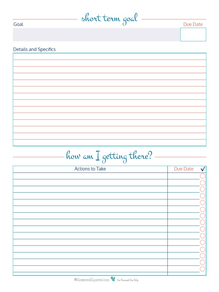 Short Term Goals Worksheet PDF | PDF