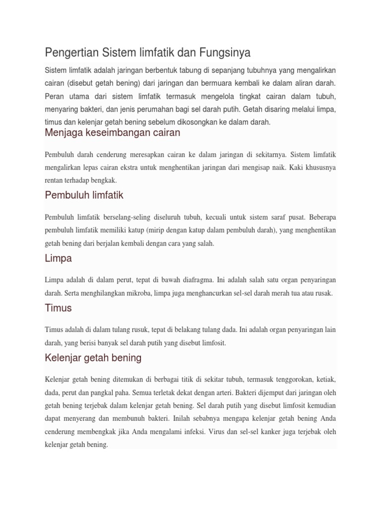 Pengertian Sistem Limfatik Dan Fungsinya | PDF Pengertian Sistem Limfatik Dan Fungsinya | PDF