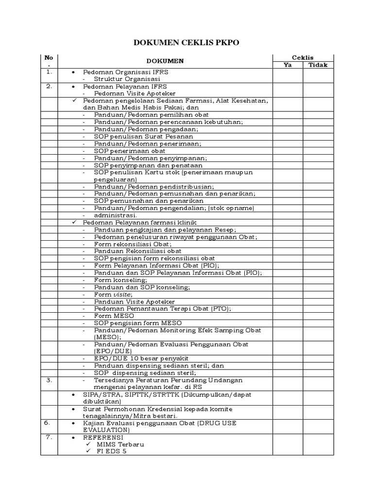 Dokumen Ceklis Pkpo | PDF