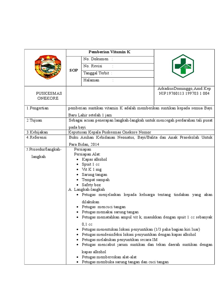 SOP Pemberian VIT K | PDF