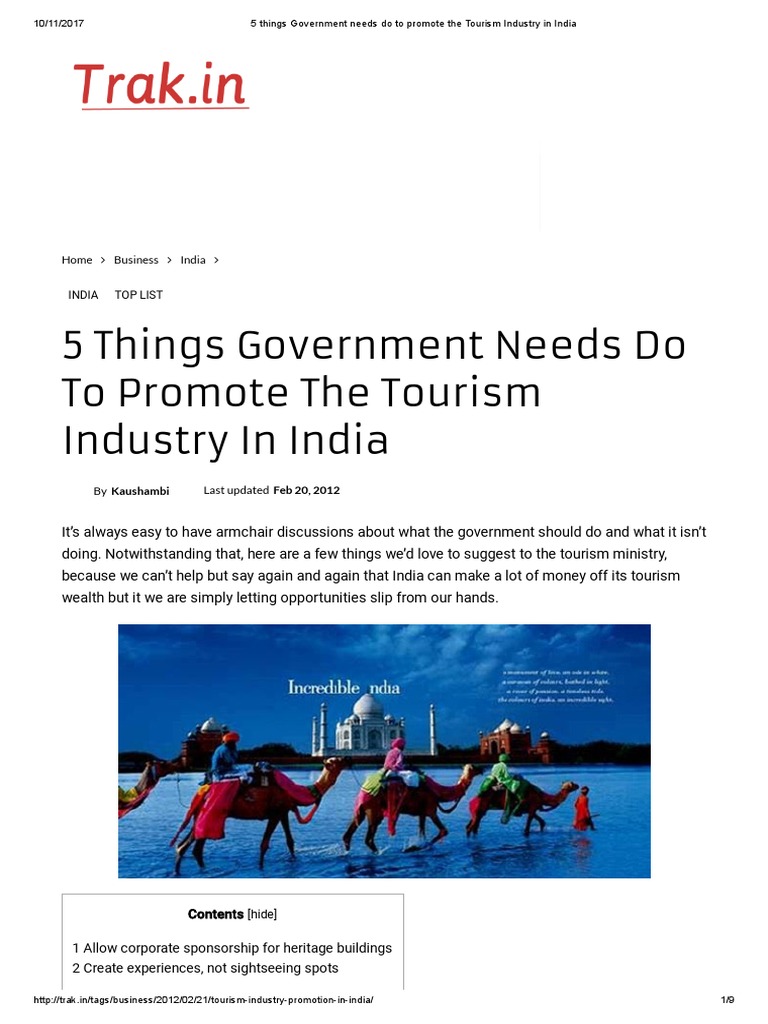 5 Things Government Needs Do To Promote The Tourism Industry in India ...